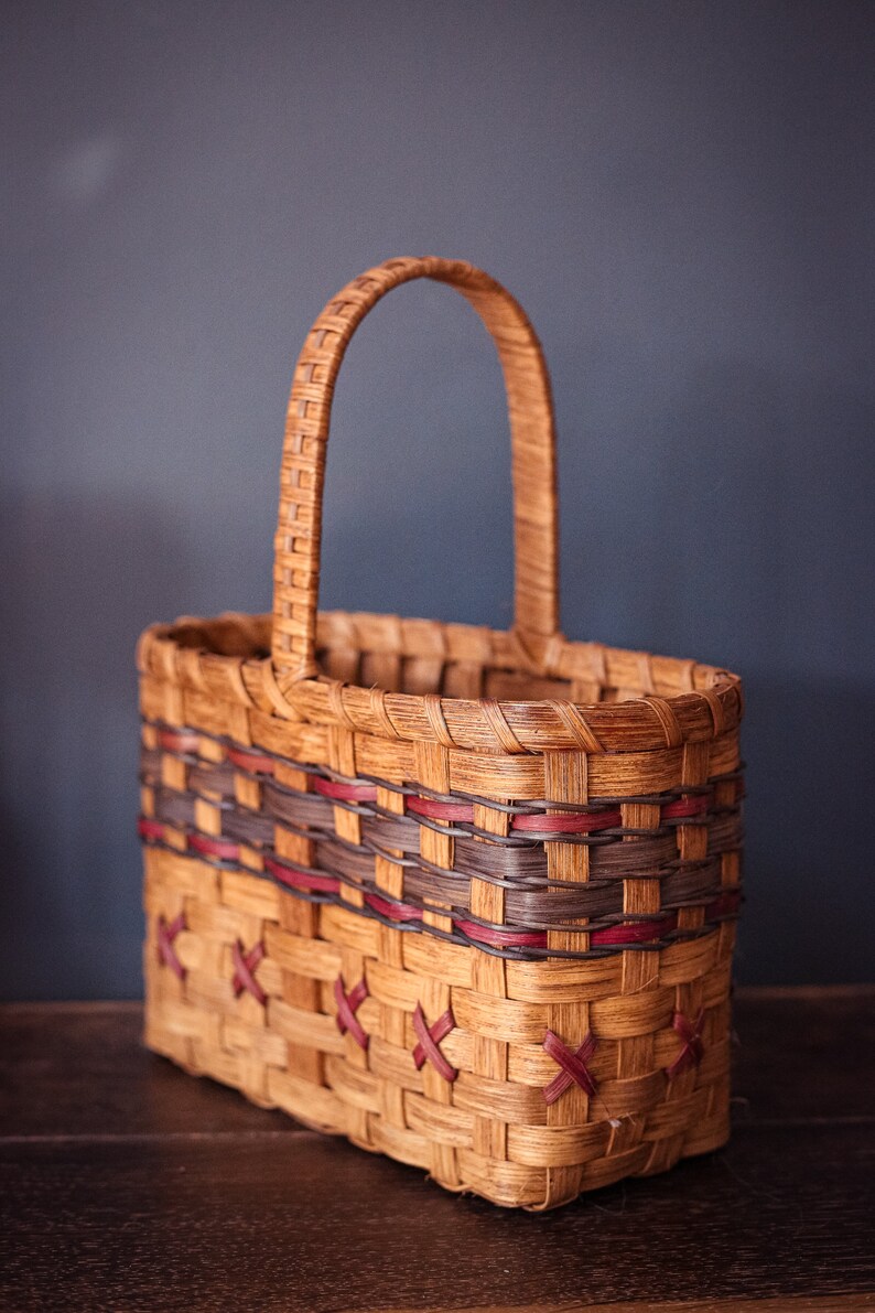 Narrow Rectangular Flat Bottom Dyed Splint Basket With Wood - Etsy