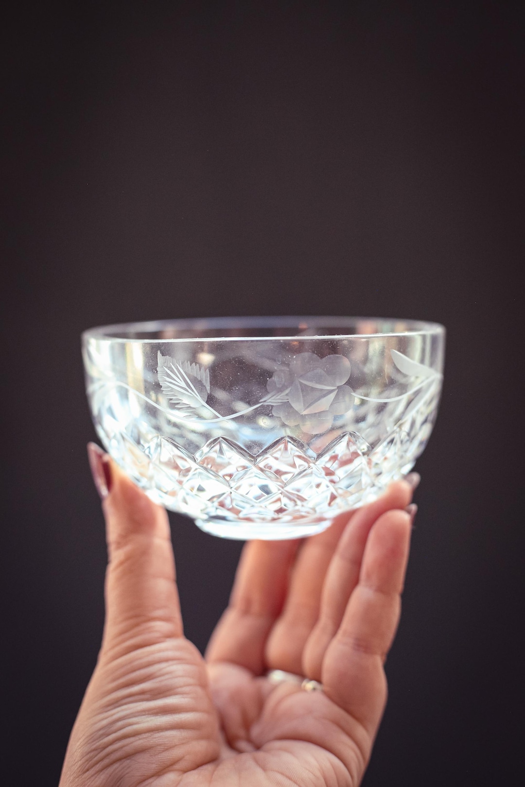 Small Cut Etched Glass Nut Bowl - Vintage Crystal Nut Bowl - Etsy
