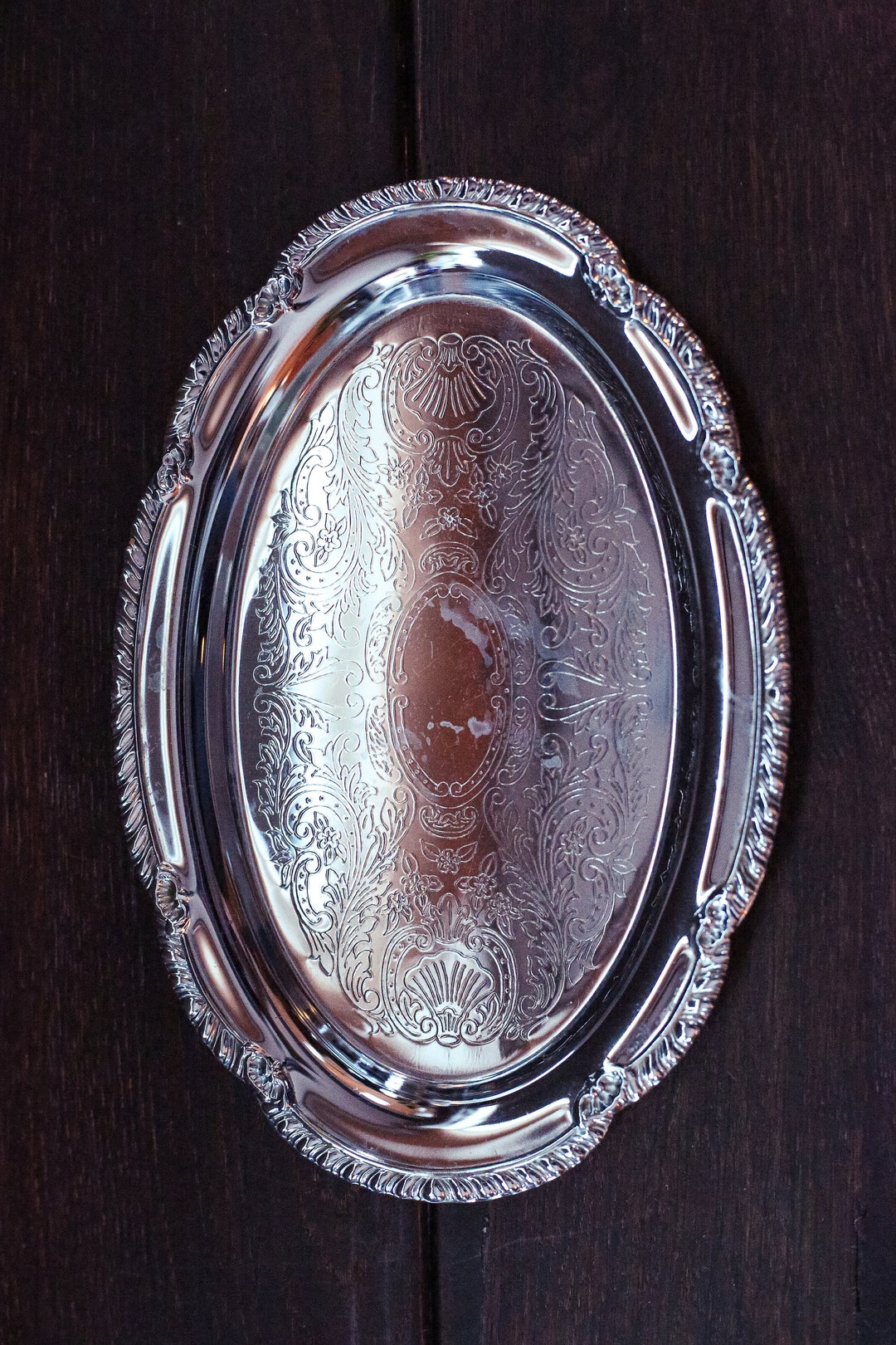 Small Oval Chrome Tray Vintage Engraved Tray - Etsy