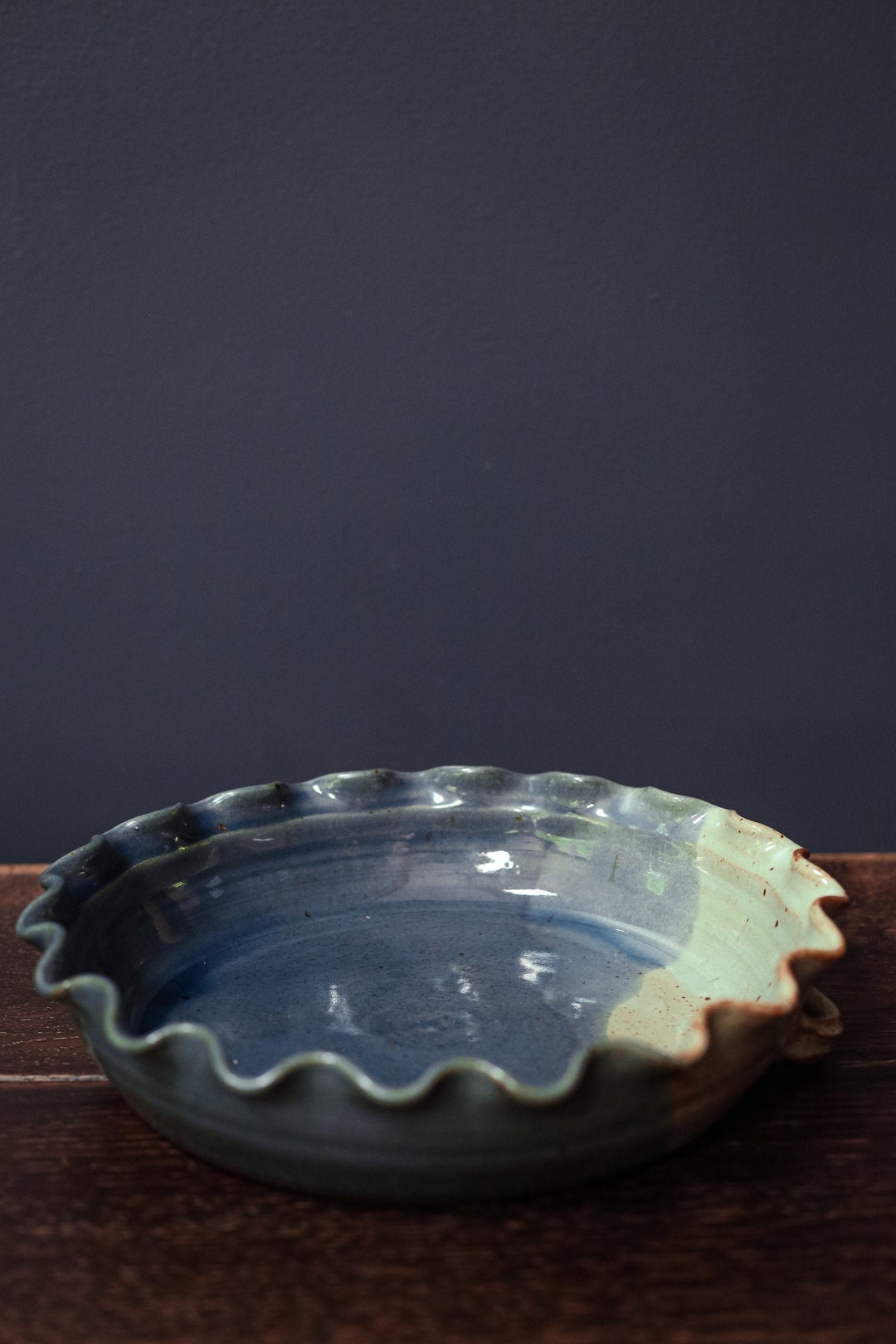 Ruffle Edge Pie Dish With Shades of Blue Palmer Signed Ceramic Pie ...