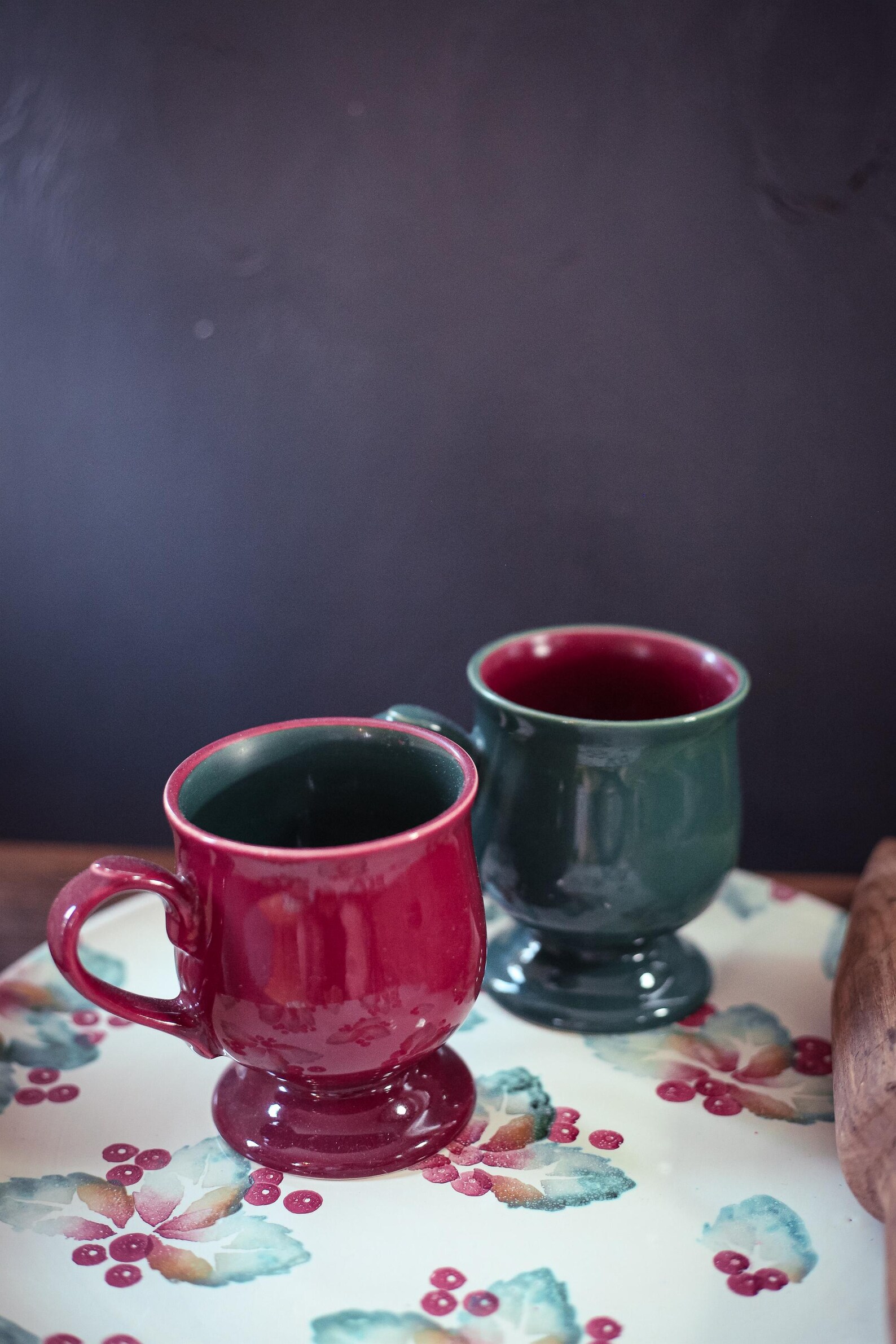 Pair of Mix/match Mugs Maroon & Teal - Vintage Tea/coffee Cups - Etsy