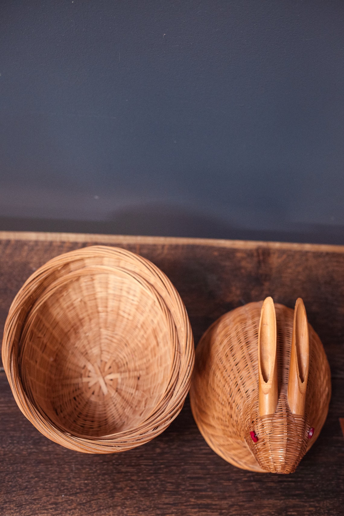 Rabbit Shaped Wicker/rattan Basket With Lid Two Piece Bunny - Etsy