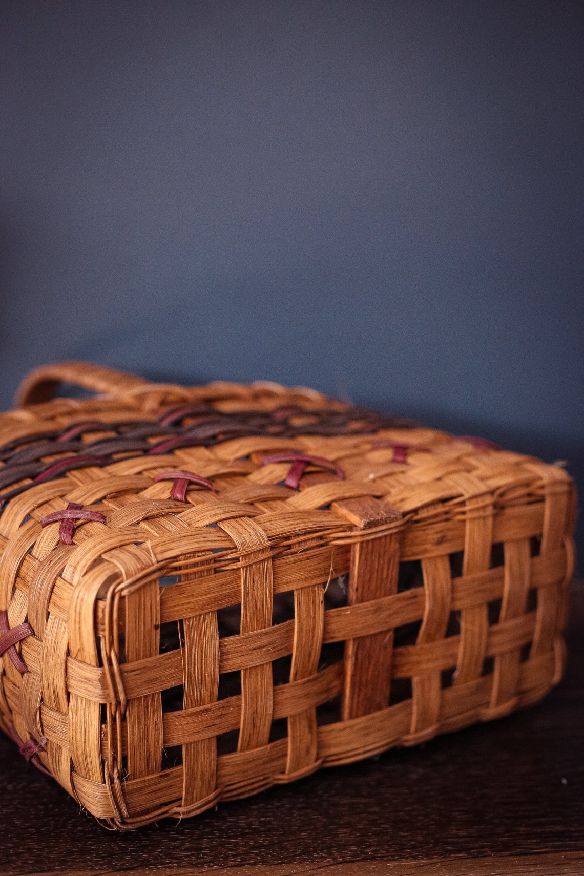 Narrow Rectangular Flat Bottom Dyed Splint Basket With Wood - Etsy