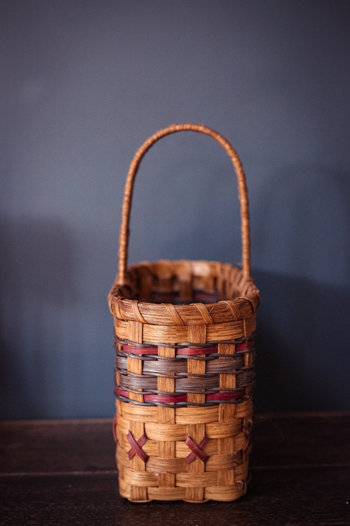 Narrow Rectangular Flat Bottom Dyed Splint Basket With Wood - Etsy