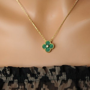 Clover Necklace Green Clover Pendant Gold plated 925 silver | Etsy