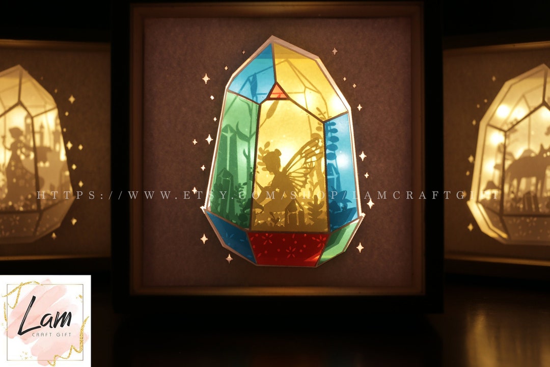 Fairy Tinker Bell in Gemstone Lightbox Template, 3d Paper Cutting ...