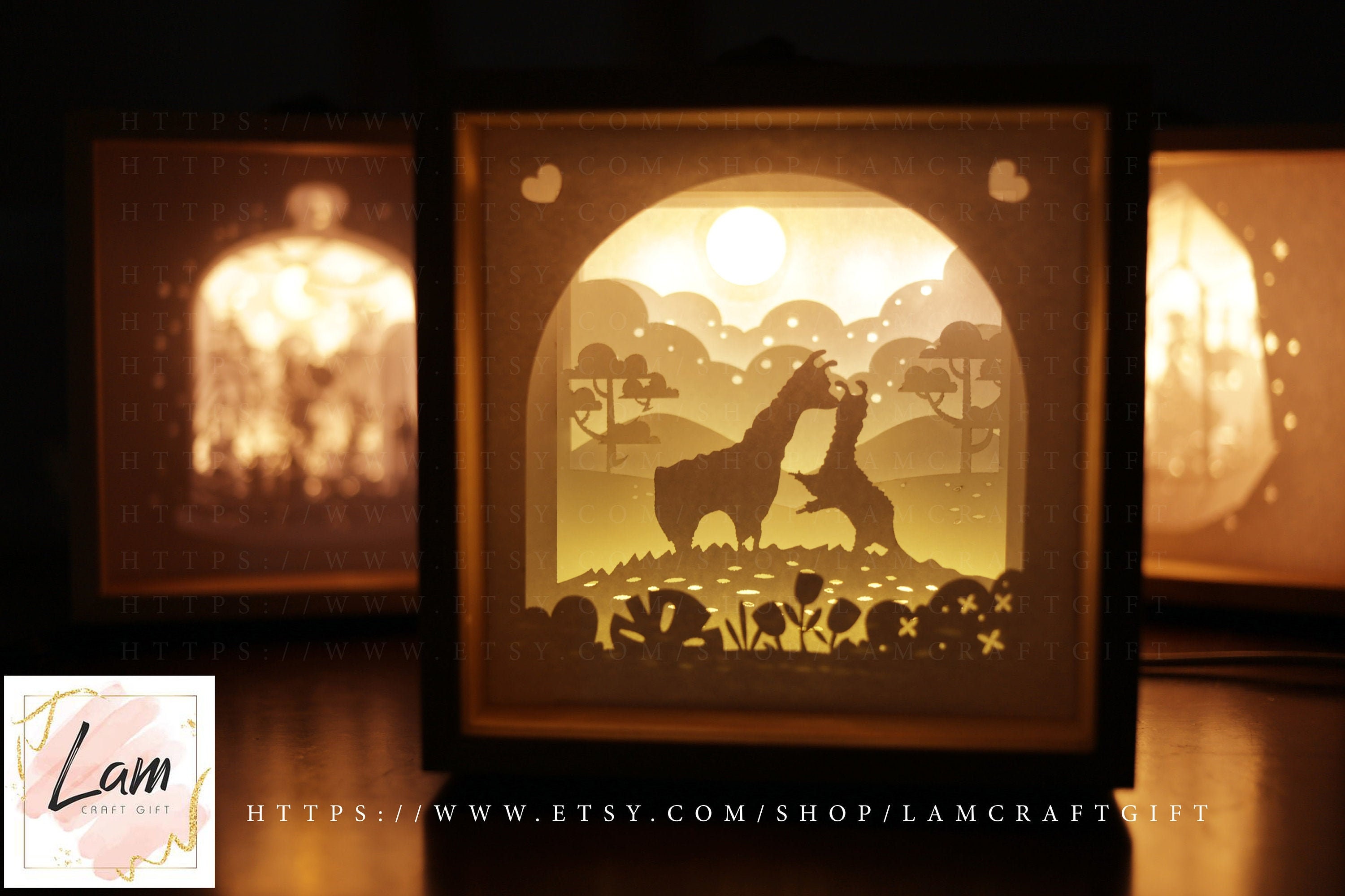 Alpaca Camelid Couple Love Paper Cut Lightbox Template, Night Light ...