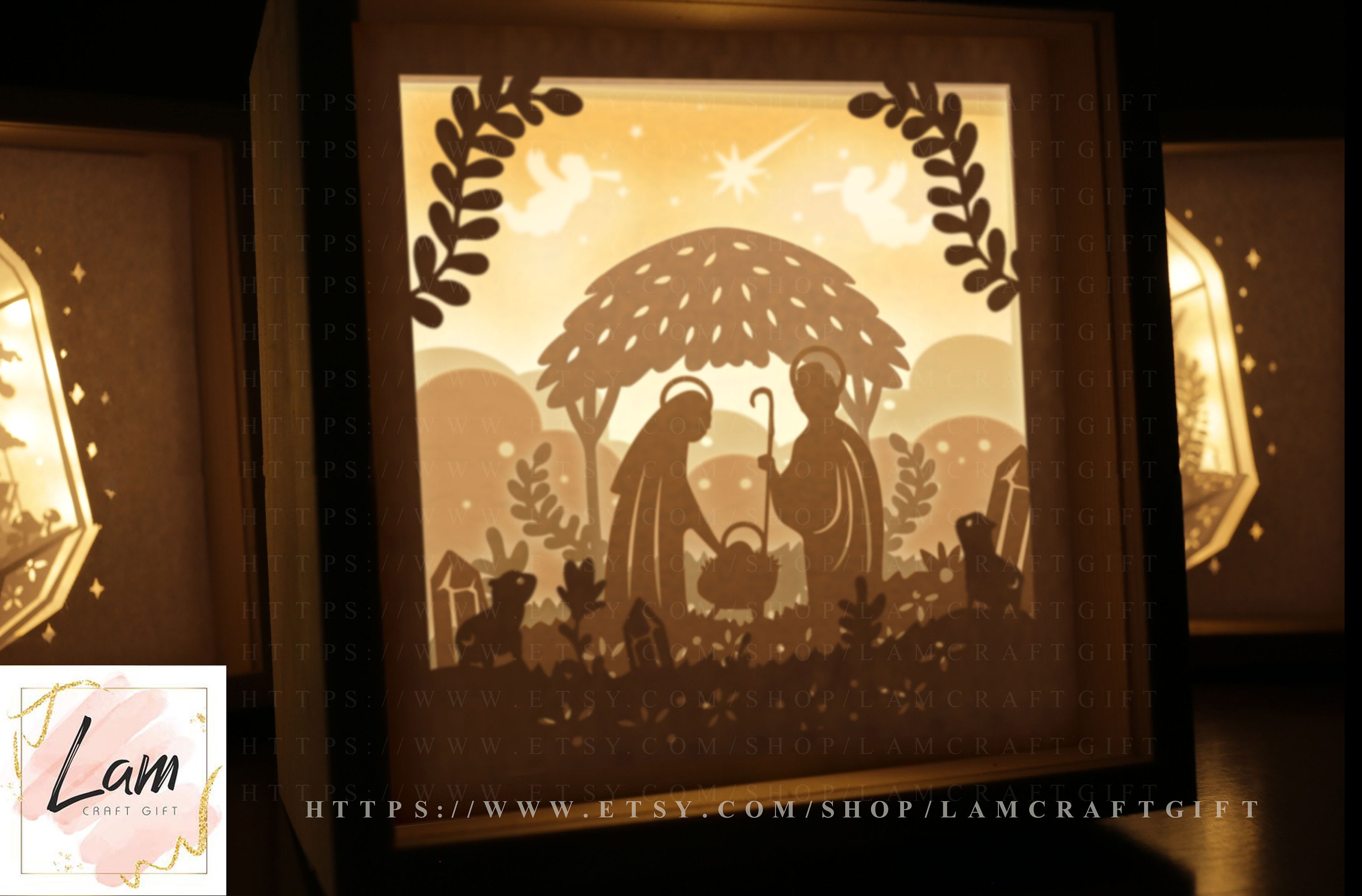 Jesus Born Paper Cut Lightbox Template, Night Light Silhouette ...