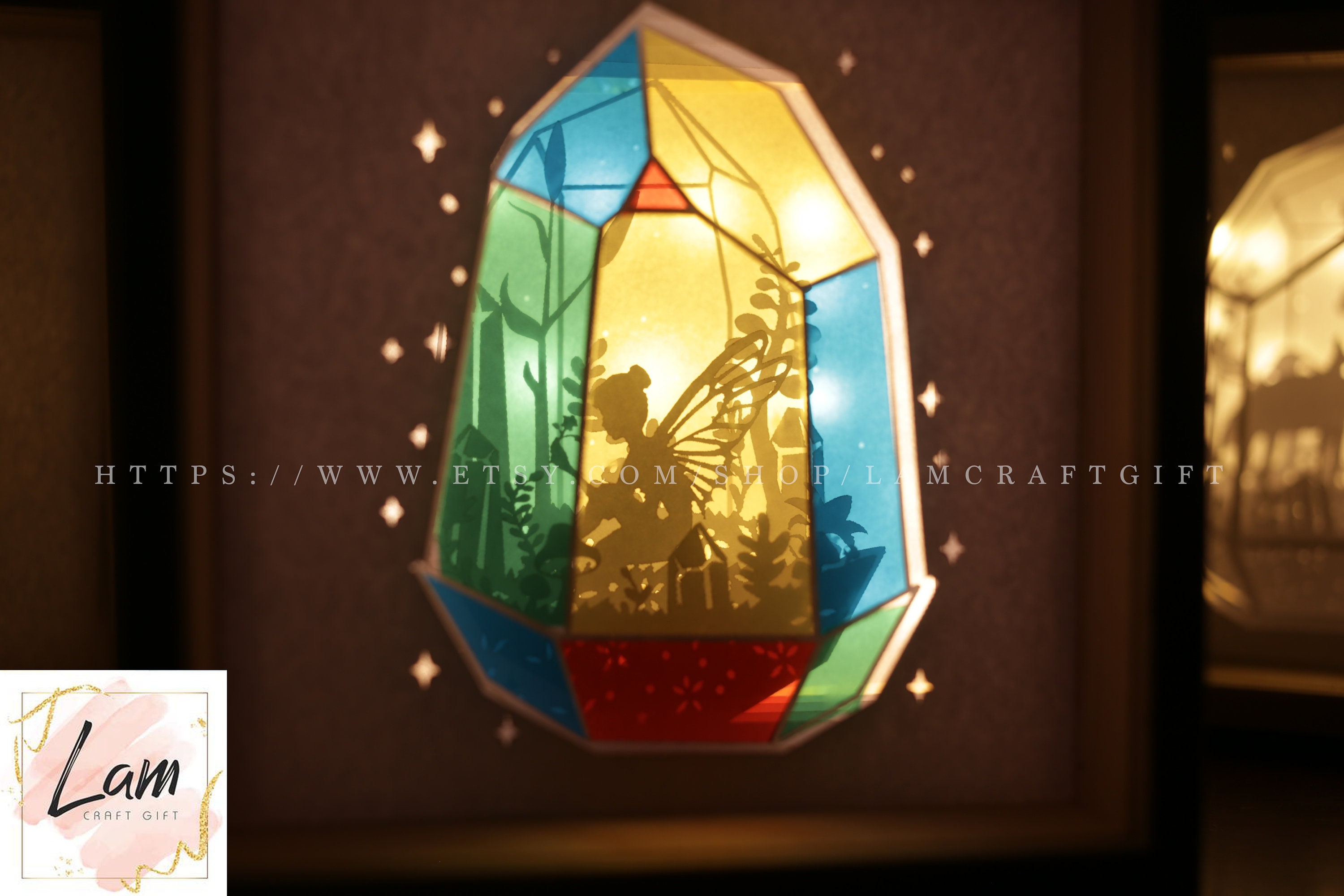 Fairy Tinker Bell in Gemstone Lightbox Template 3d Paper - Etsy
