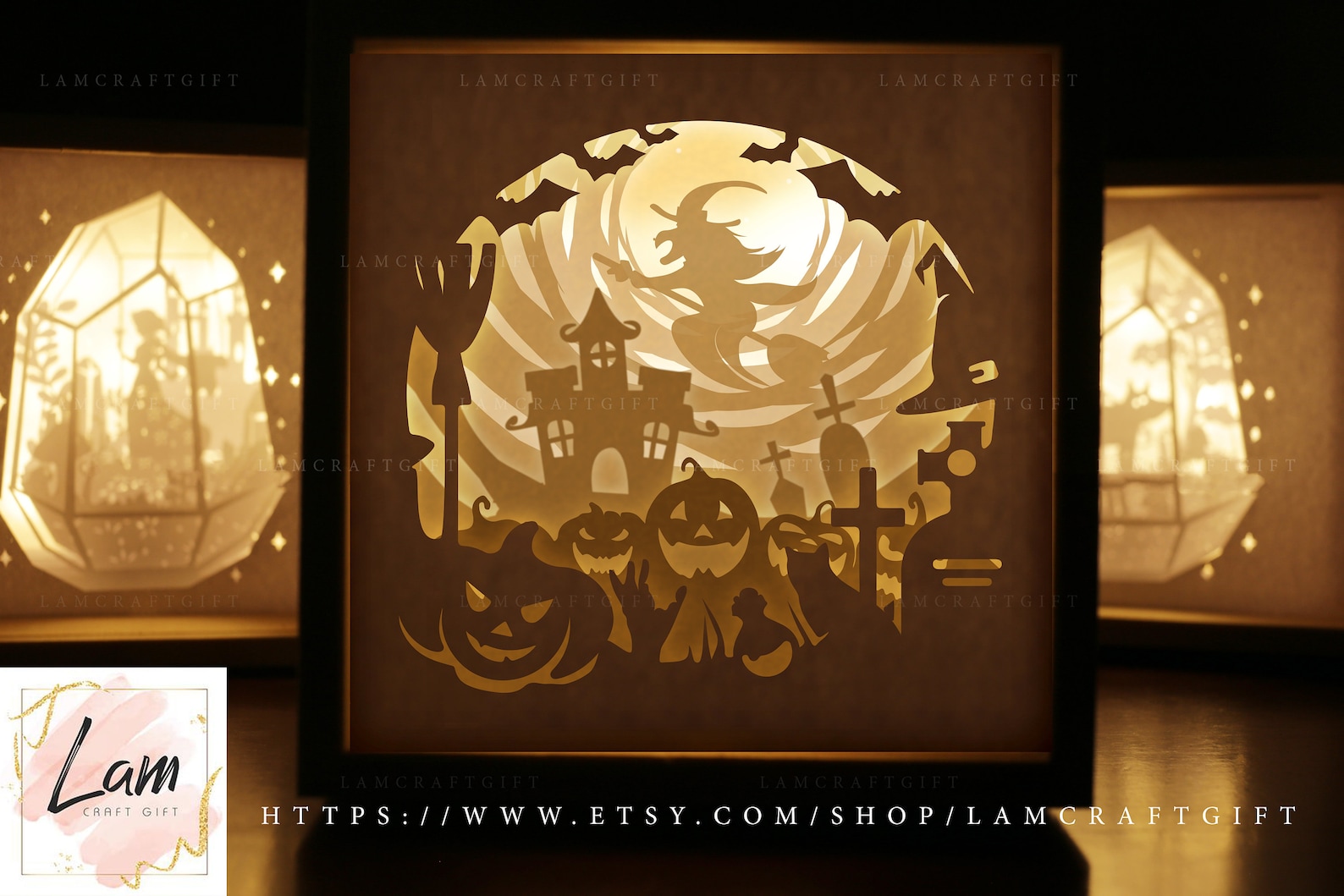 Happy Halloween 3d paper cutting lightbox template halloween | Etsy