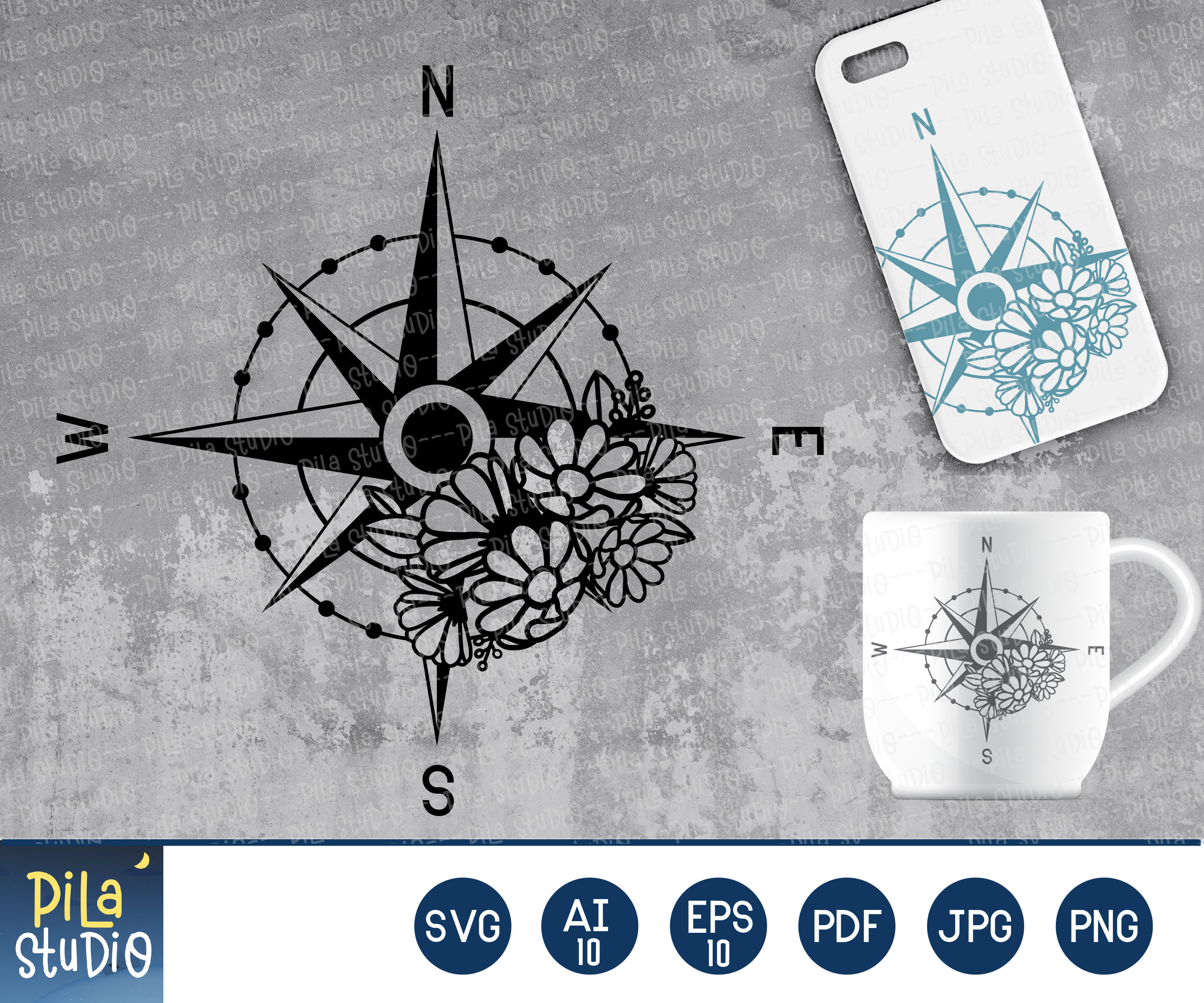 Floral Compass Svg File Compass Svg Adventure Svg SVG - Etsy