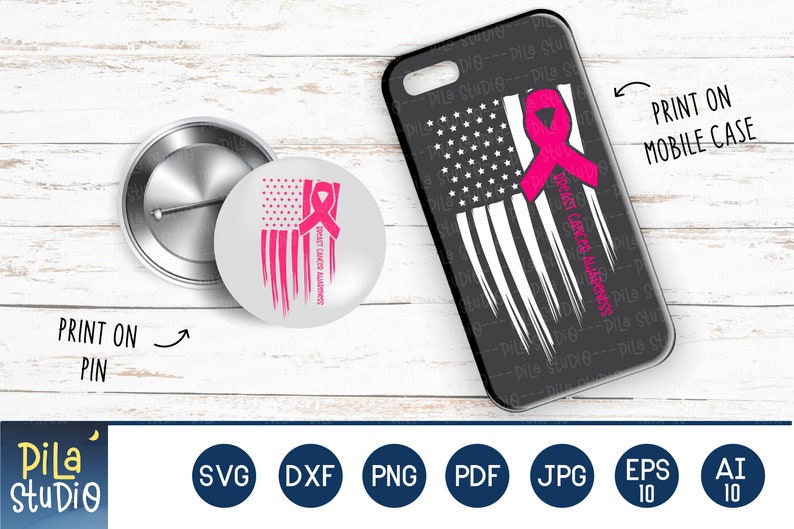 Pink Ribbon USA Flag SVG, Breast Cancer Svg, Pink Ribbon Png, Ribbon ...