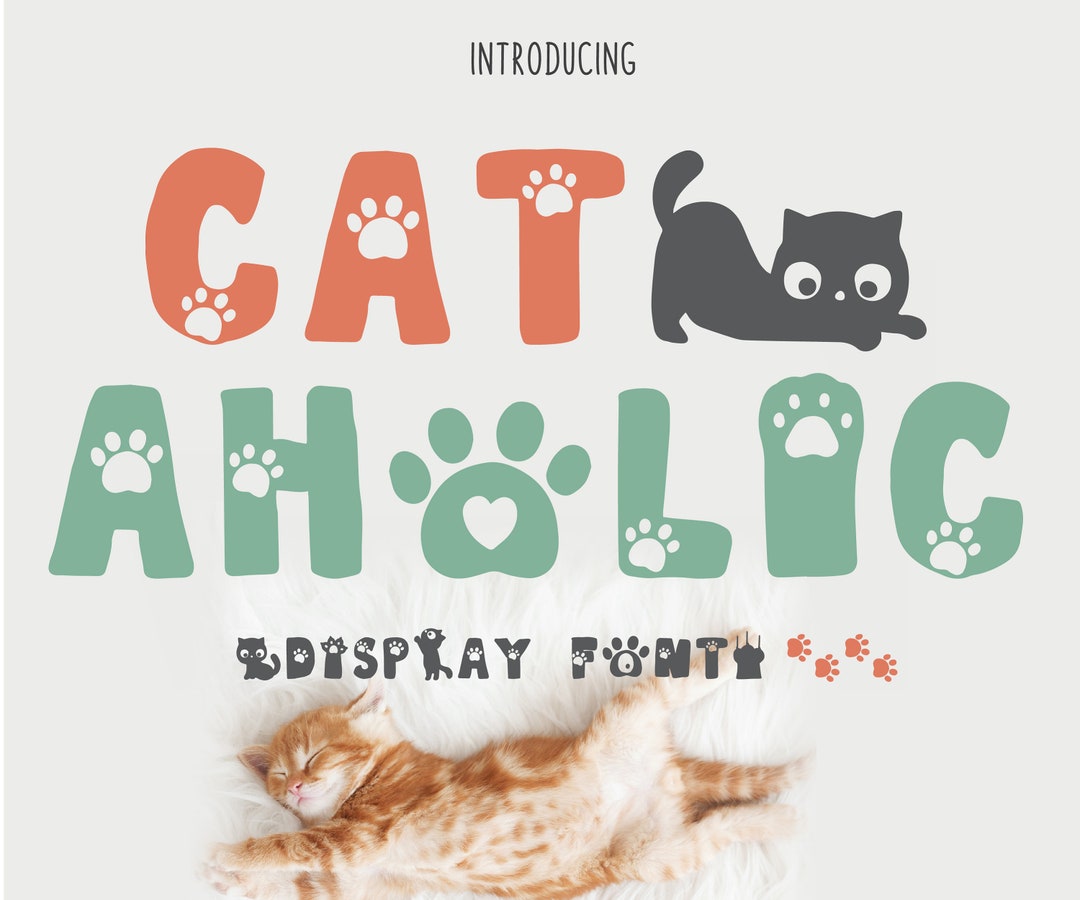 Cat-aholic Digital Font | Display Font | Font Download | Playful ...