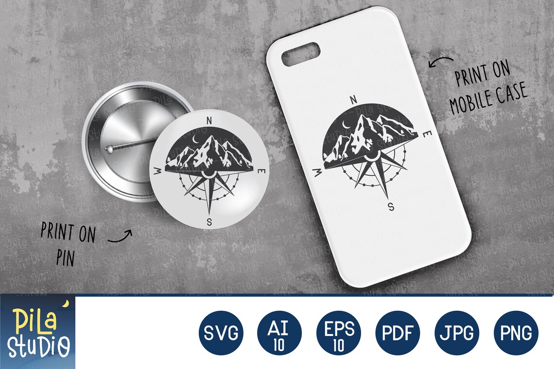 Mountains Trees Compass SVG File Mountain Svg Adventure SVG - Etsy