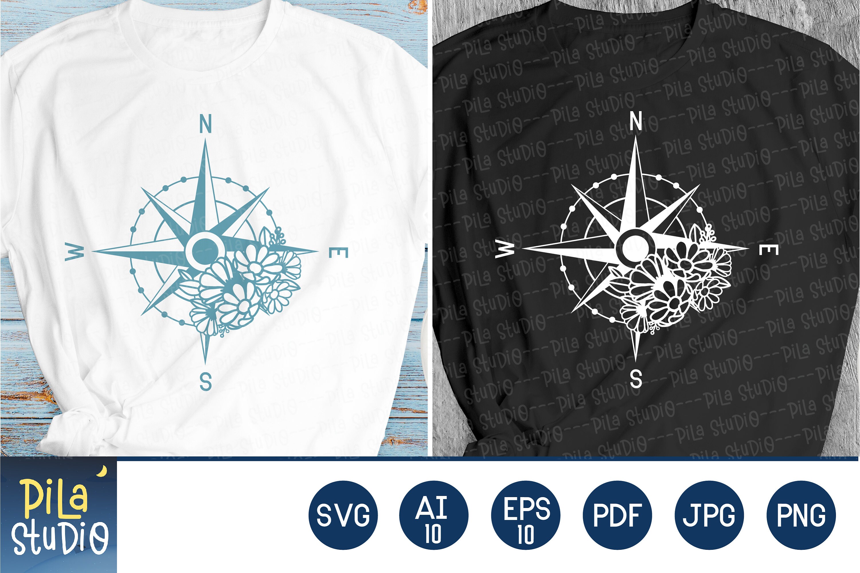 Floral Compass Svg File Compass Svg Adventure Svg SVG - Etsy
