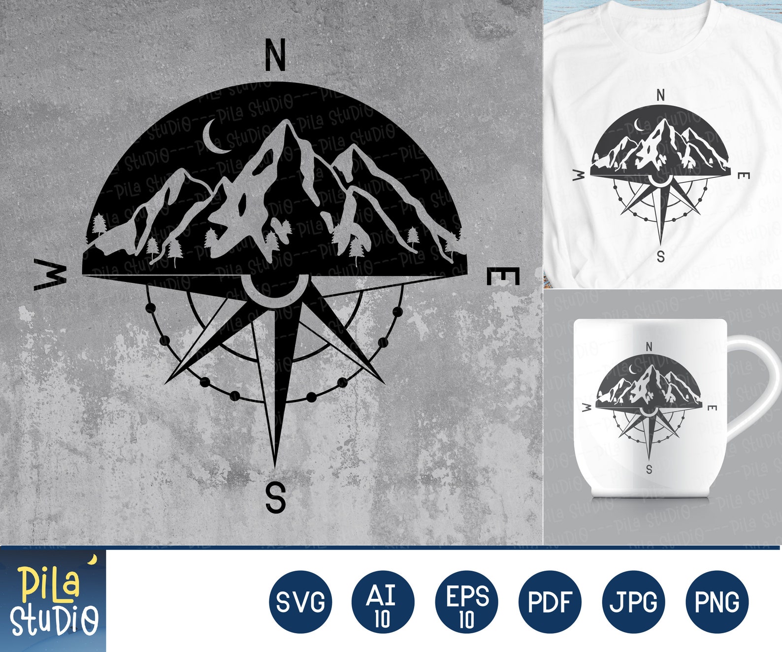 Mountains Trees Compass SVG File Mountain Svg Adventure SVG - Etsy