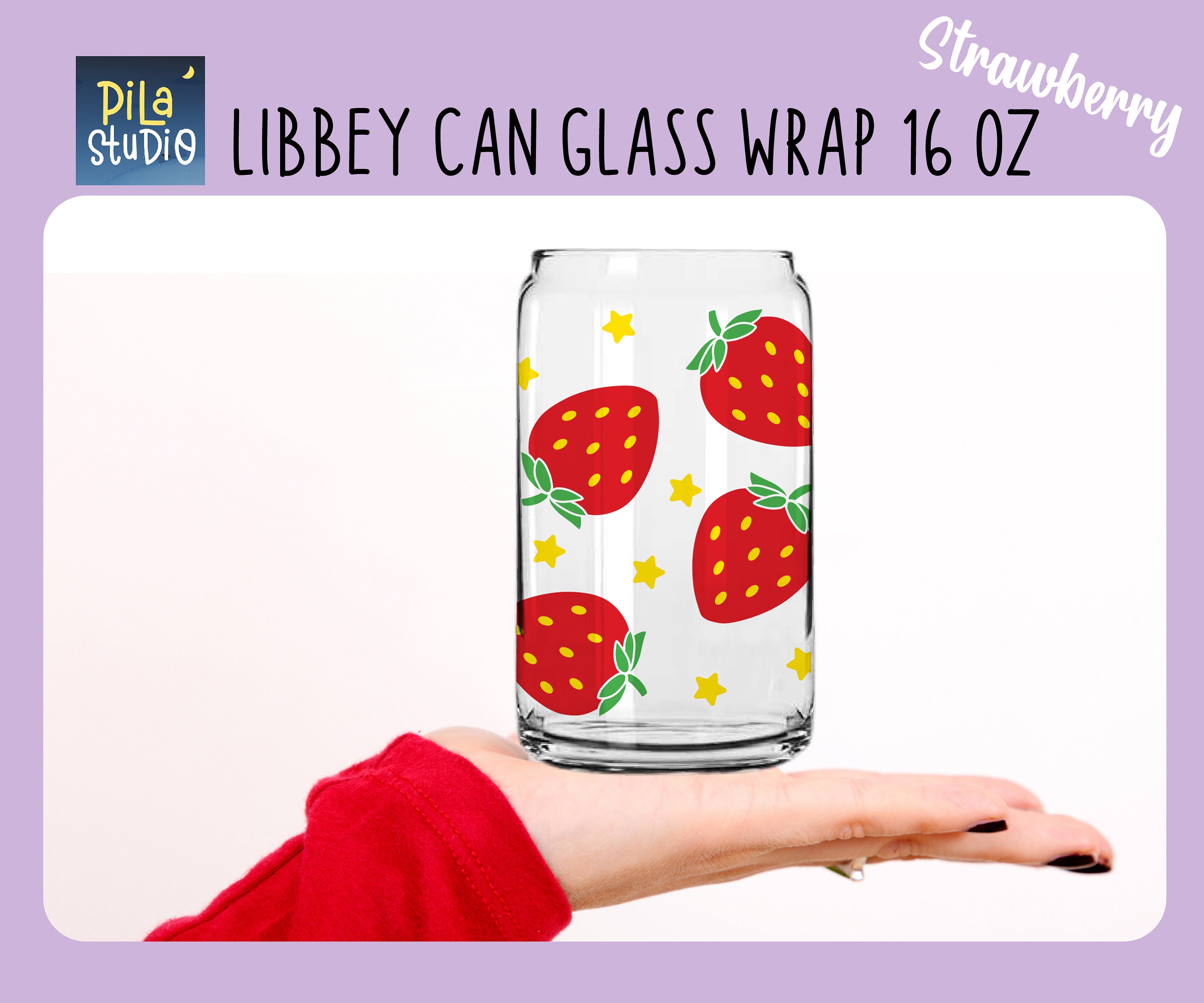Strawberry Glass Wrap Svg Summer Can Glass Full Wrap Libbey Etsy