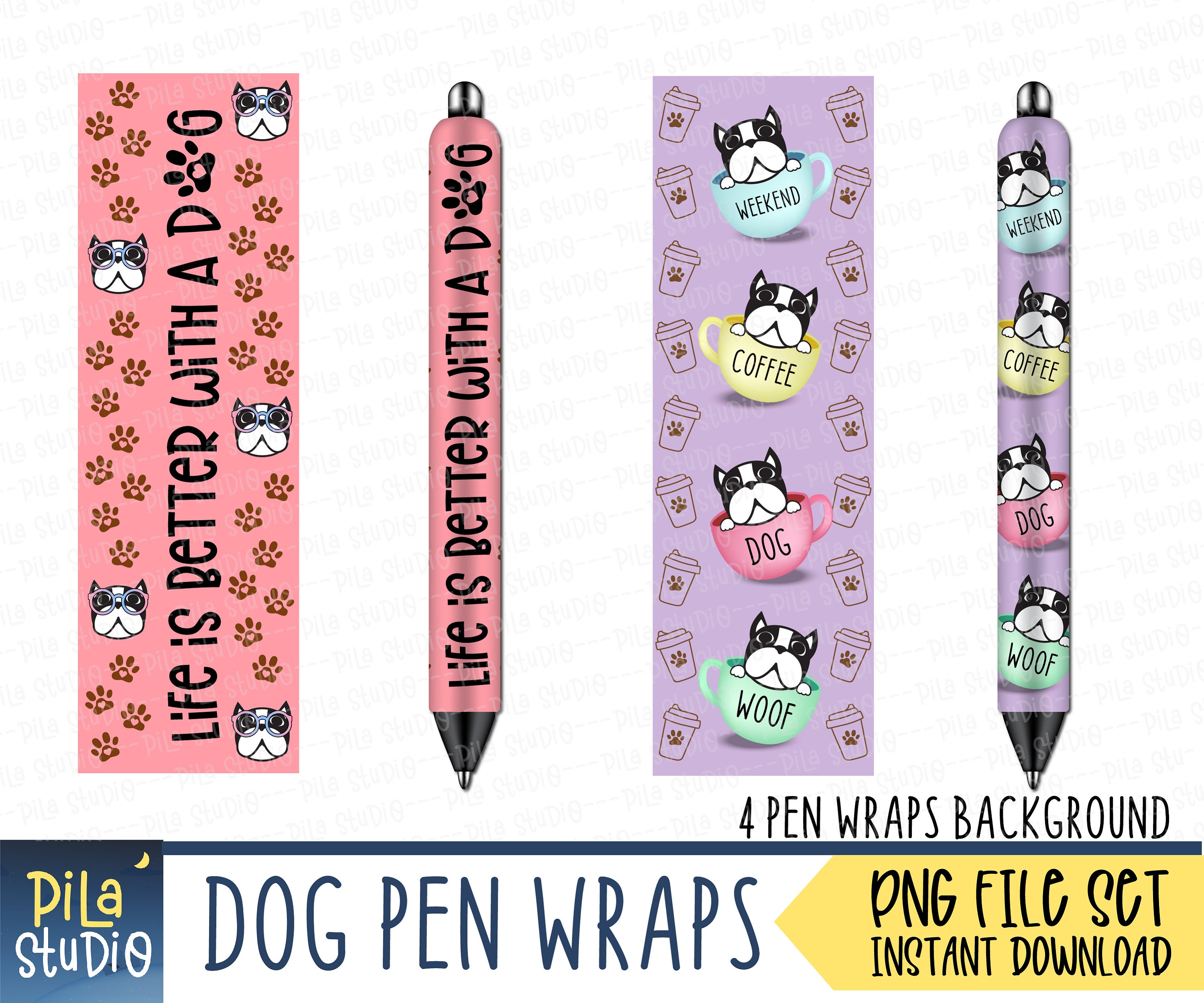 Dog Pen Wrap PNG File Set | Unicorn Pen Wrap | Paw Print| for ...