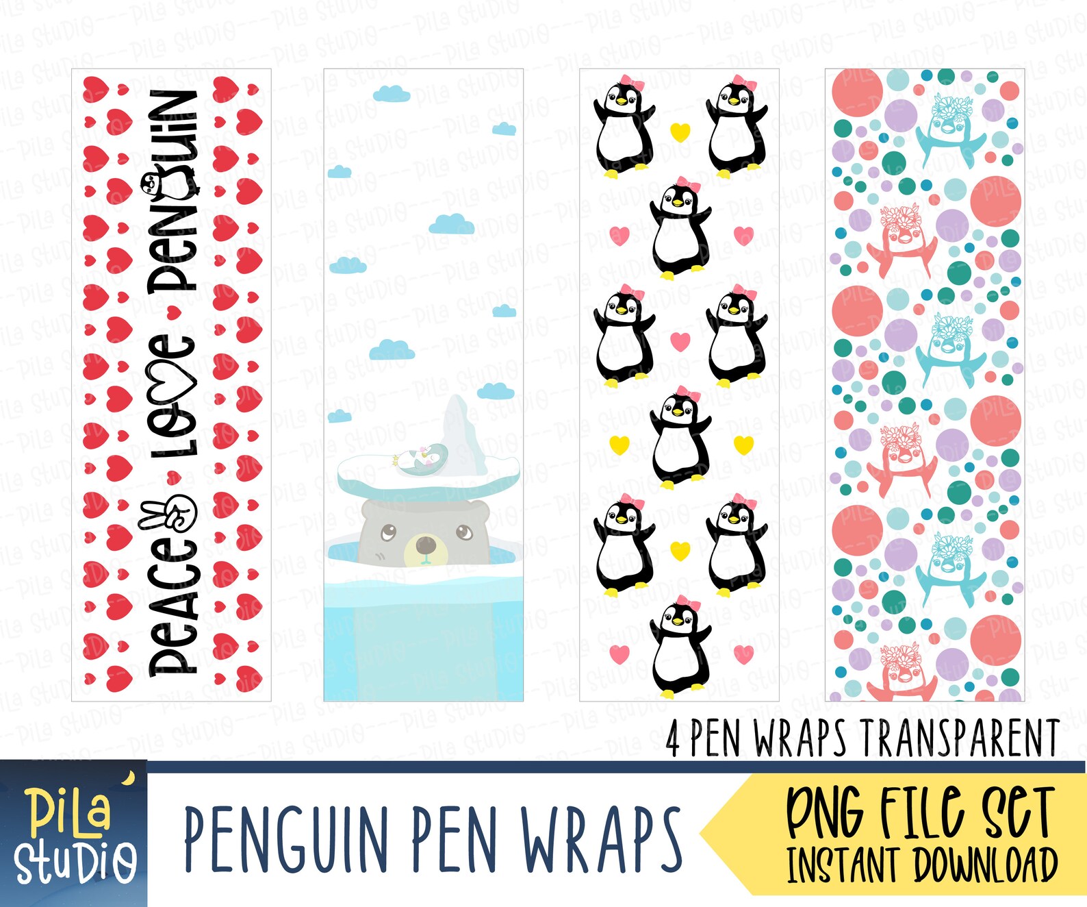 Pen Wraps PNG File Set Penguin Pen Wrap Cute Print for | Etsy