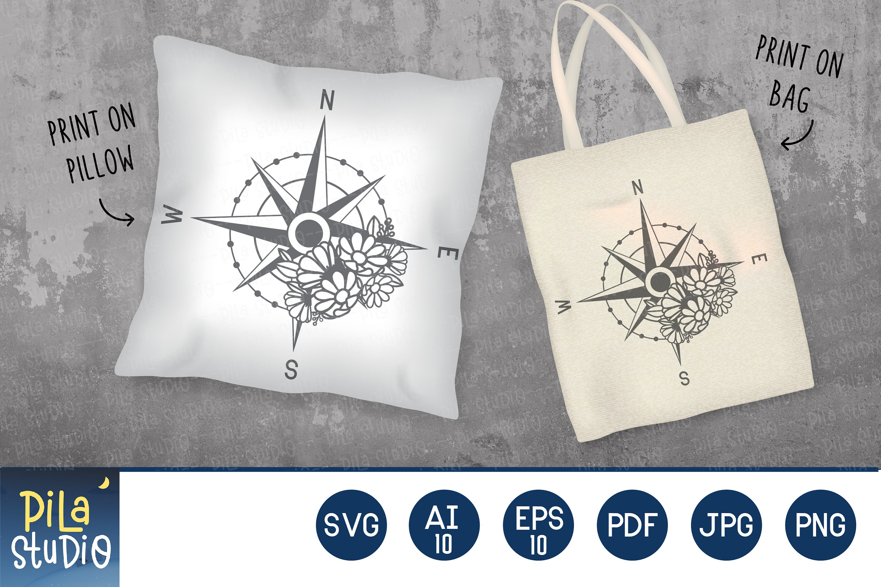 Floral Compass Svg File Compass Svg Adventure Svg SVG - Etsy