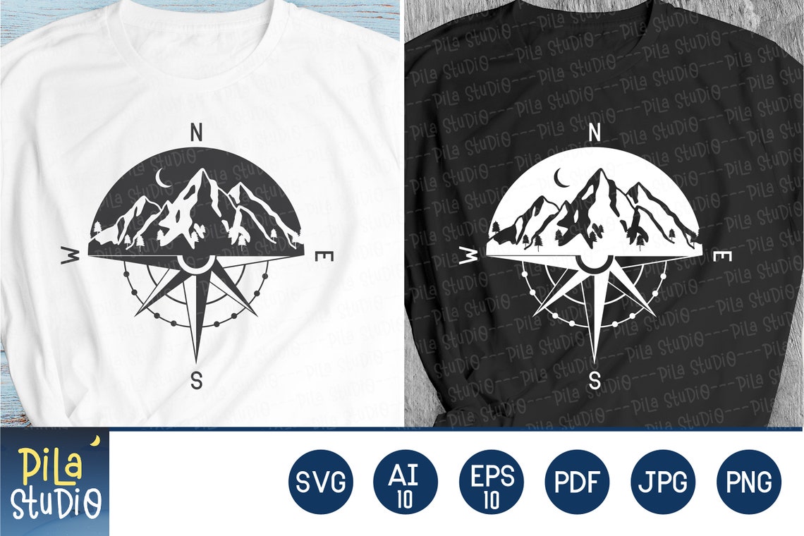 Mountains Trees Compass SVG File Mountain Svg Adventure SVG - Etsy
