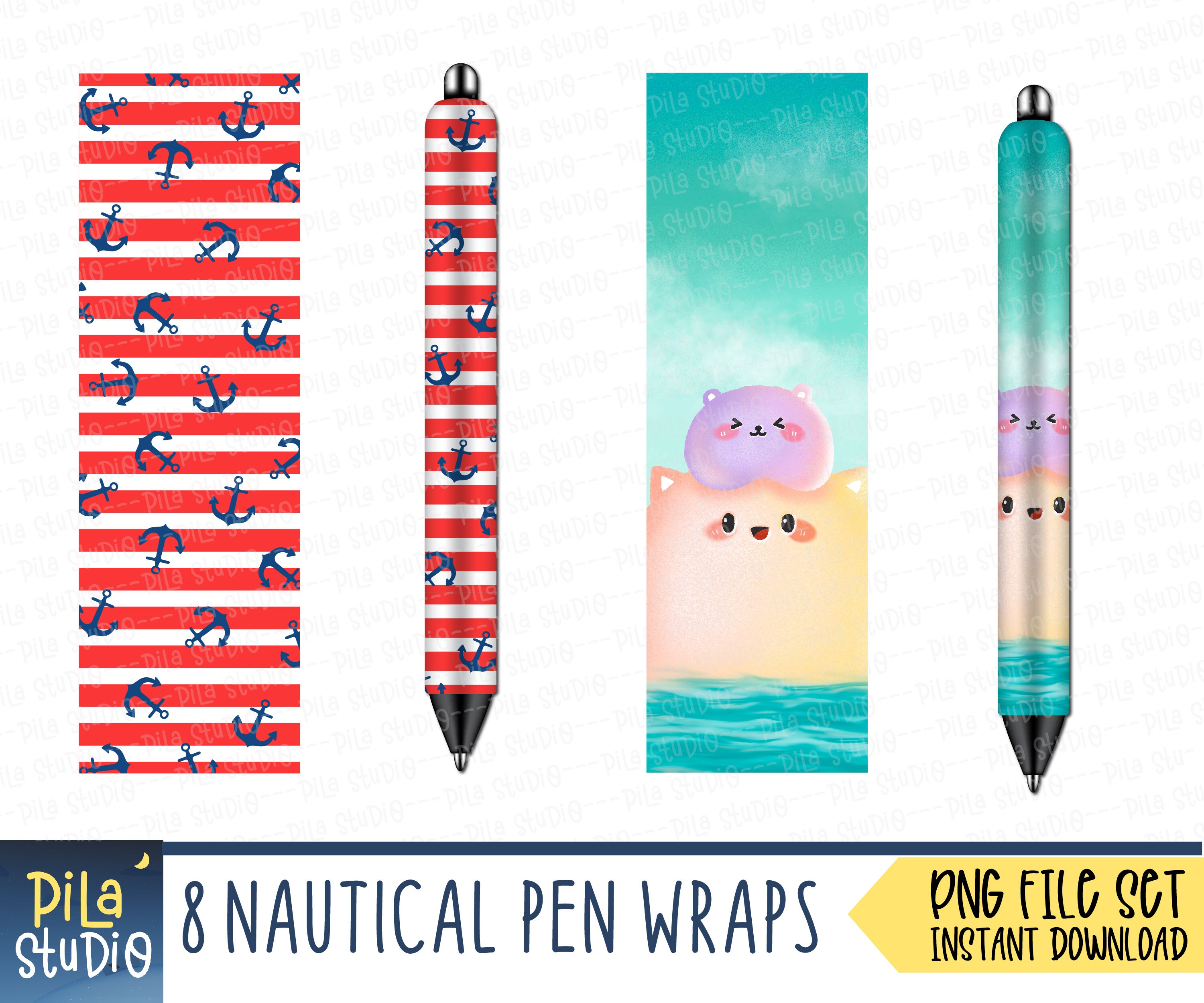 Anchor Nautical Pen Wraps PNG File Set | Anchor Pen Wrap | Sky Pen ...