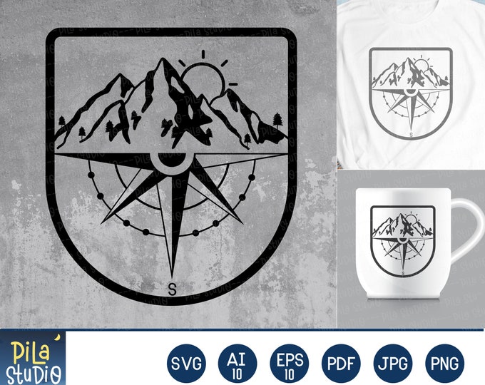 Compass and Mountains SVG, Traveler SVG, Cut File for Camper ...