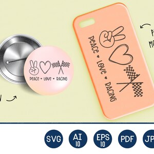 Peace Love Racing Svg File, Peace Love Cut File, Racing Svg, SVG ...