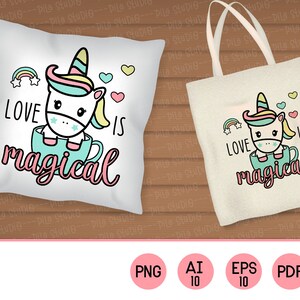 Love is Magical Unicorn Valentine, Hand Drawn Unicorn PNG File, Unicorn ...