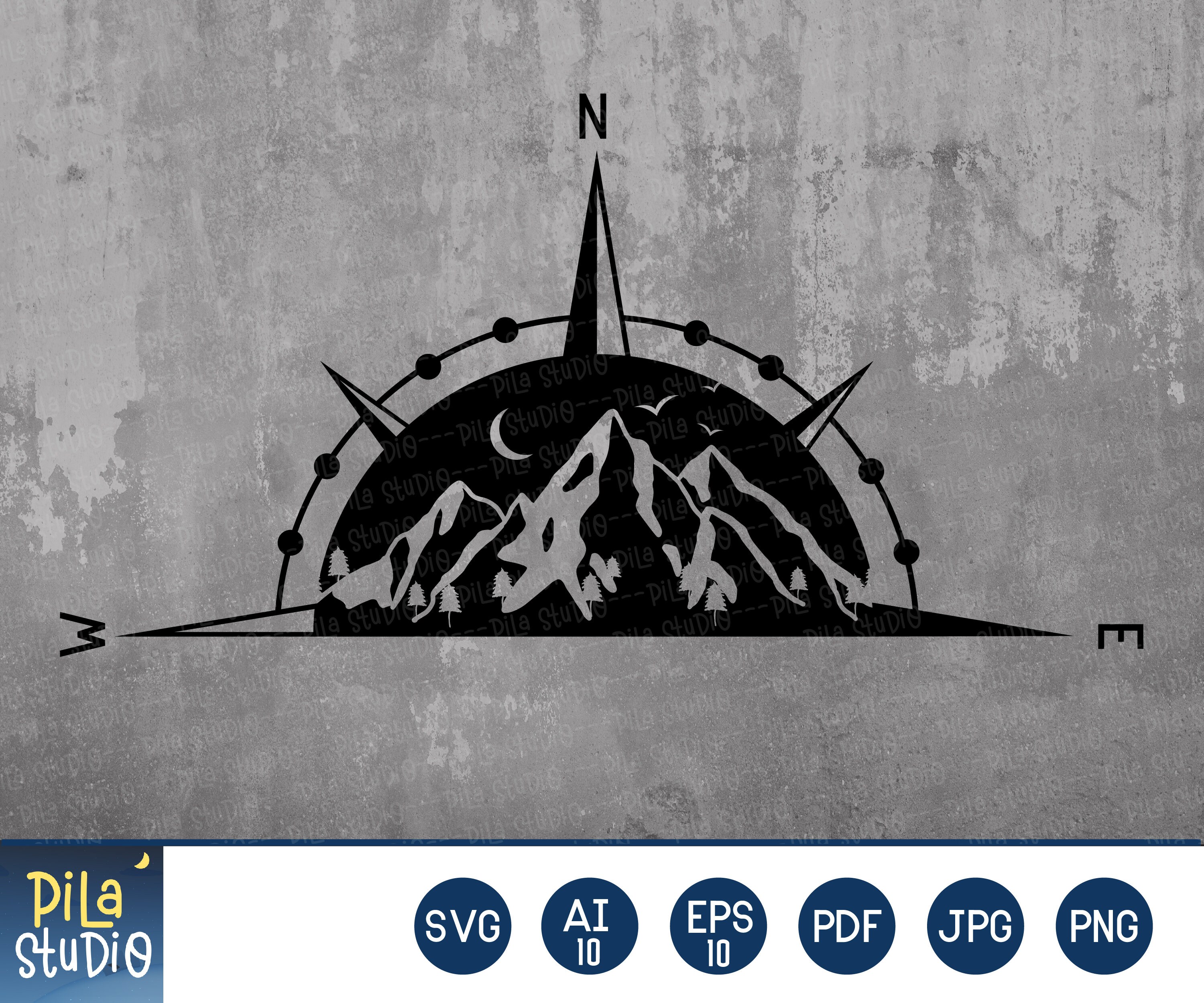 Mountains Trees Compass SVG File Mountain Svg Adventure SVG - Etsy