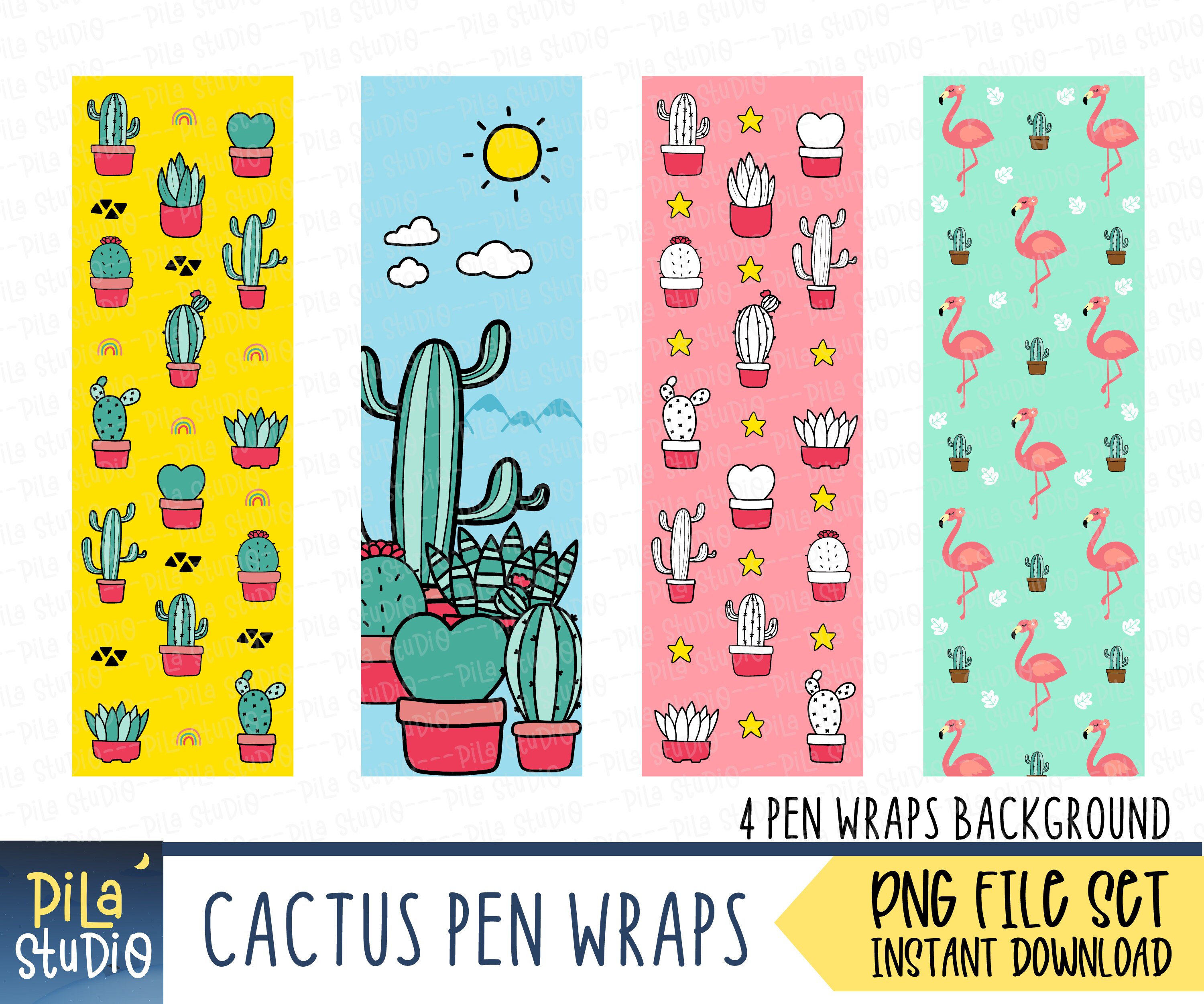 Cactus Pen Wraps PNG File Set Flamingo Pen Wrap Summer Pen | Etsy