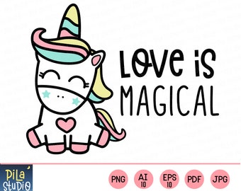 Love is Magical Unicorn Valentine Hand Drawn Unicorn PNG | Etsy
