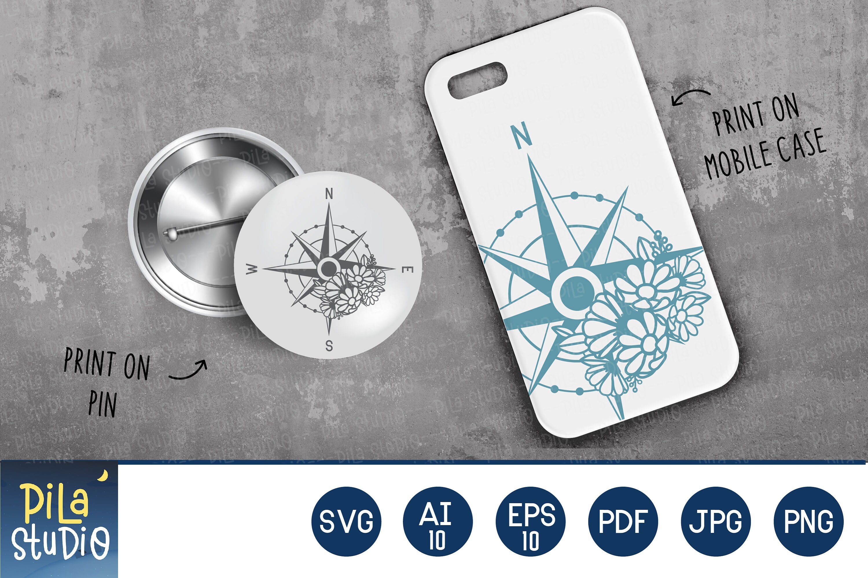 Floral Compass Svg File Compass Svg Adventure Svg SVG - Etsy