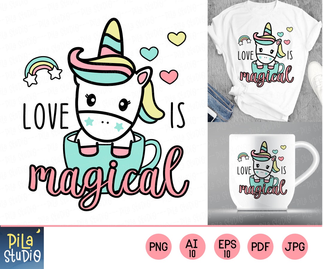 Love is Magical Unicorn Valentine, Hand Drawn Unicorn PNG File, Unicorn ...