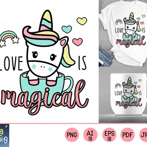 Love is Magical Unicorn Valentine, Hand Drawn Unicorn PNG File, Unicorn ...
