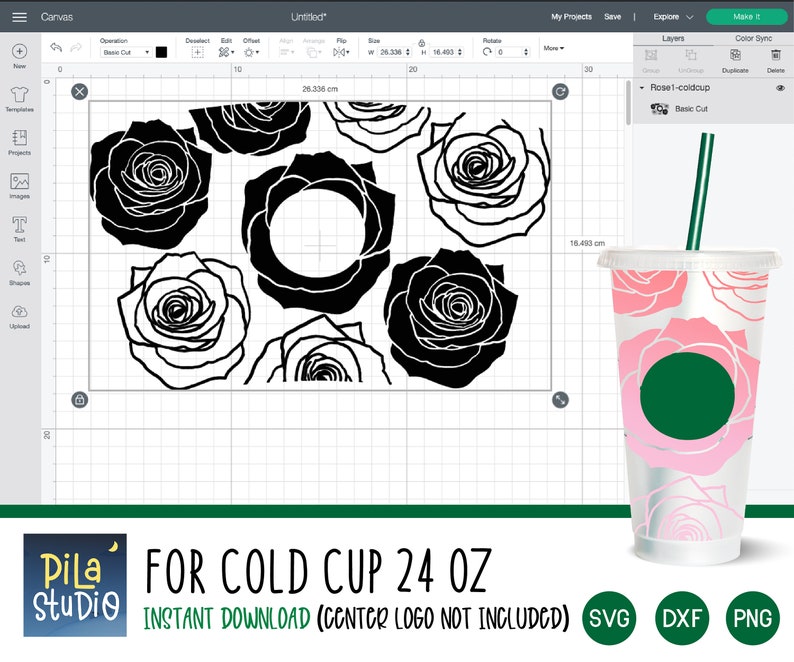 Rose Cup Svg, Floral Cold Cup, Rose Flower Full Wrap Venti Cold Cup 24 ...