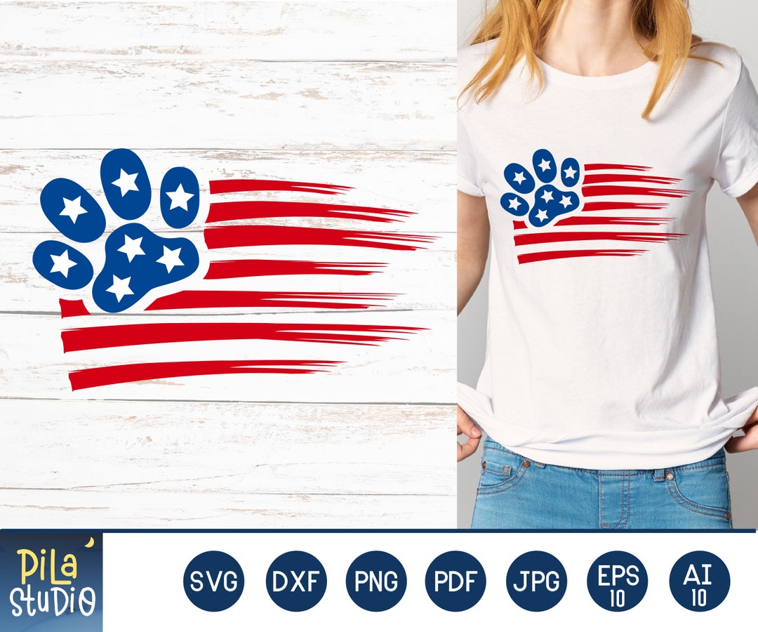 America Flag Paw Print Svg, Dog Lover 4th of July Svg, Paw Print Svg ...