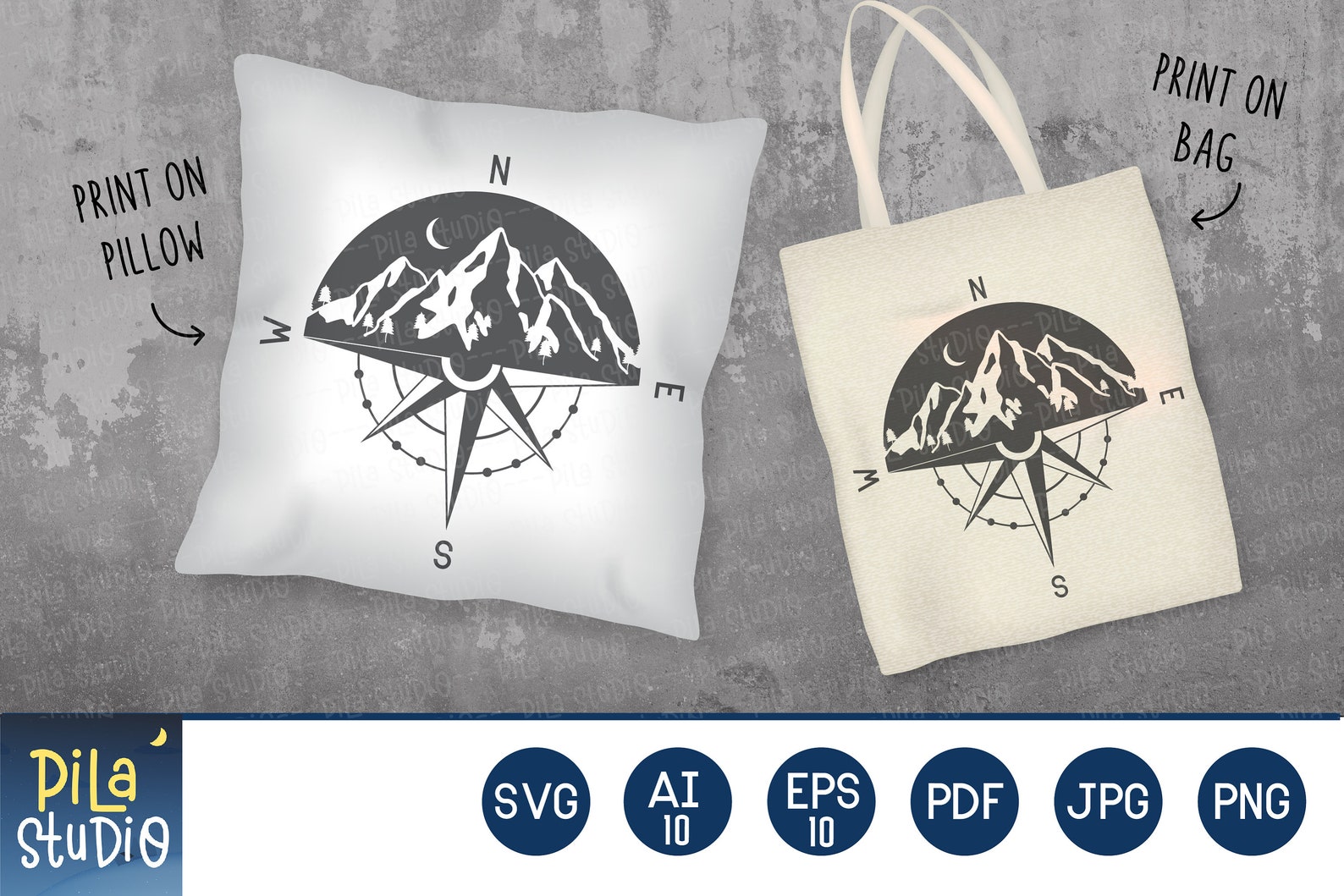 Mountains Trees Compass SVG File Mountain Svg Adventure SVG - Etsy