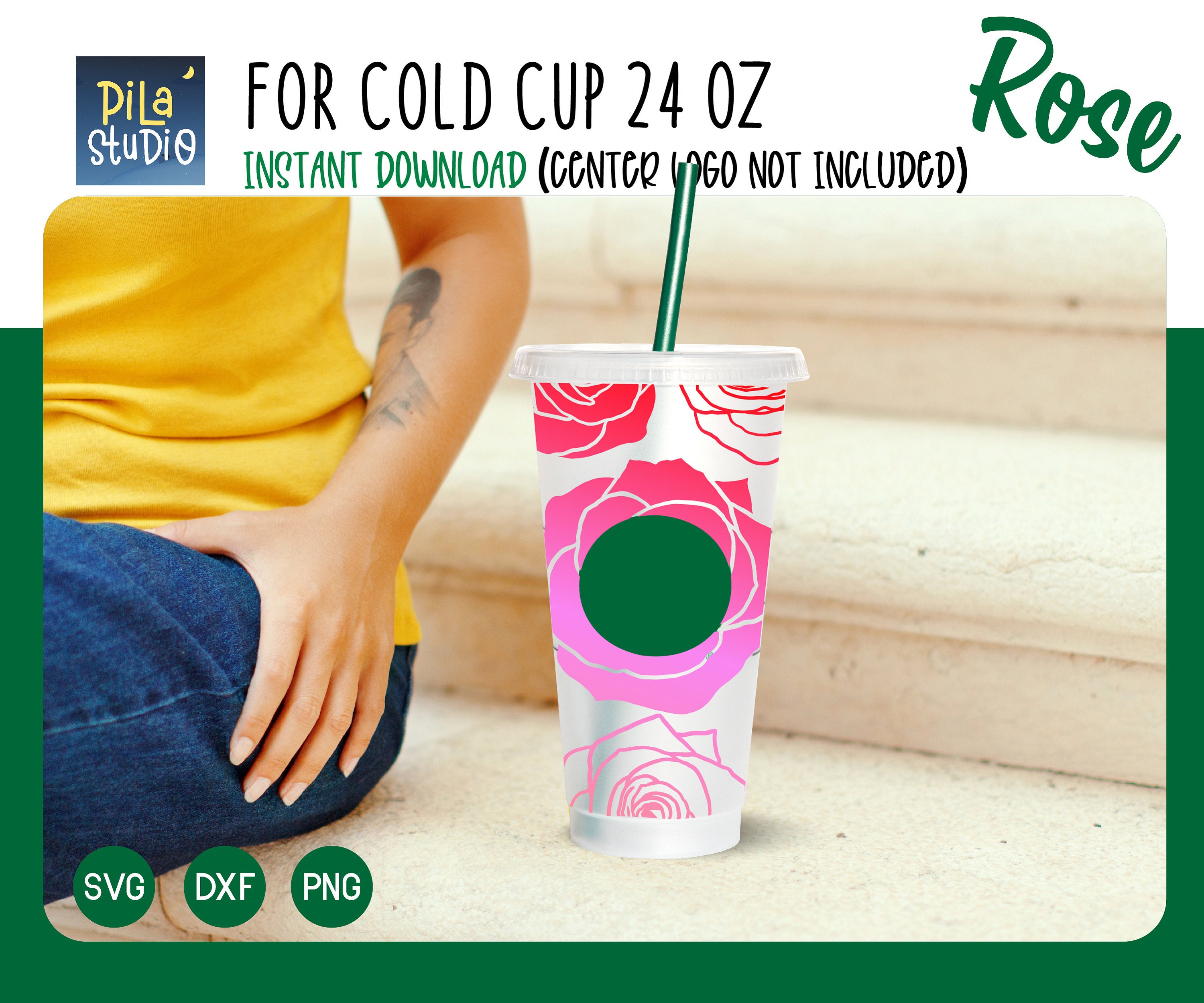 Rose Cup Svg, Floral Cold Cup, Rose Flower Full Wrap Venti Cold Cup 24 ...