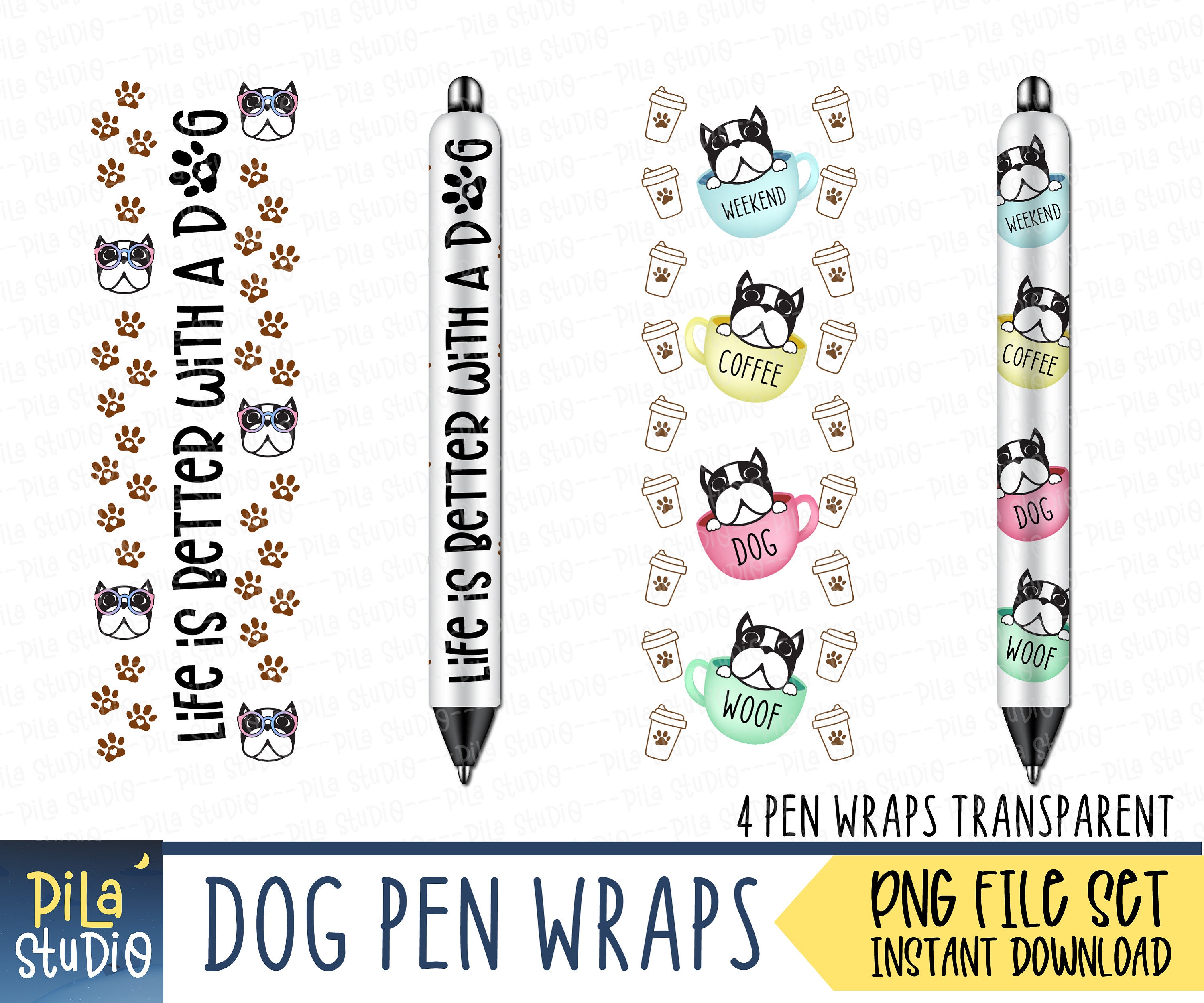 Dog Pen Wrap PNG File Set Unicorn Pen Wrap Paw Print for - Etsy