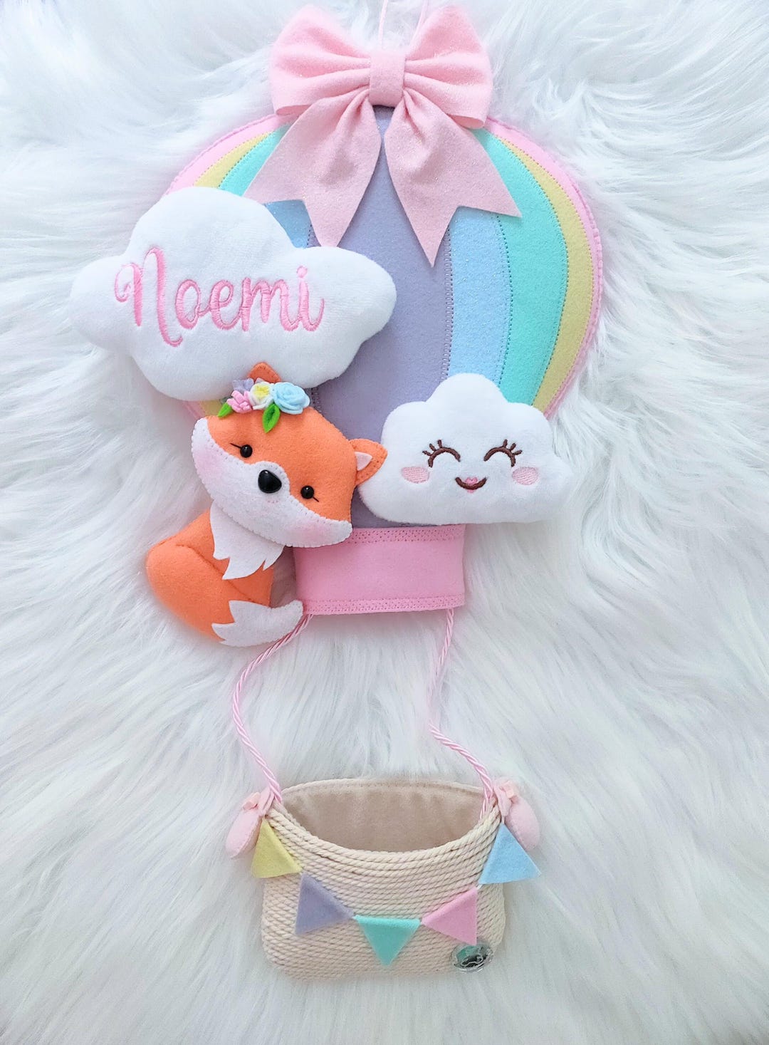 Baby Girl Birth Ribbon, Fox Birth Ribbon, Out of the Door, Hot Air ...