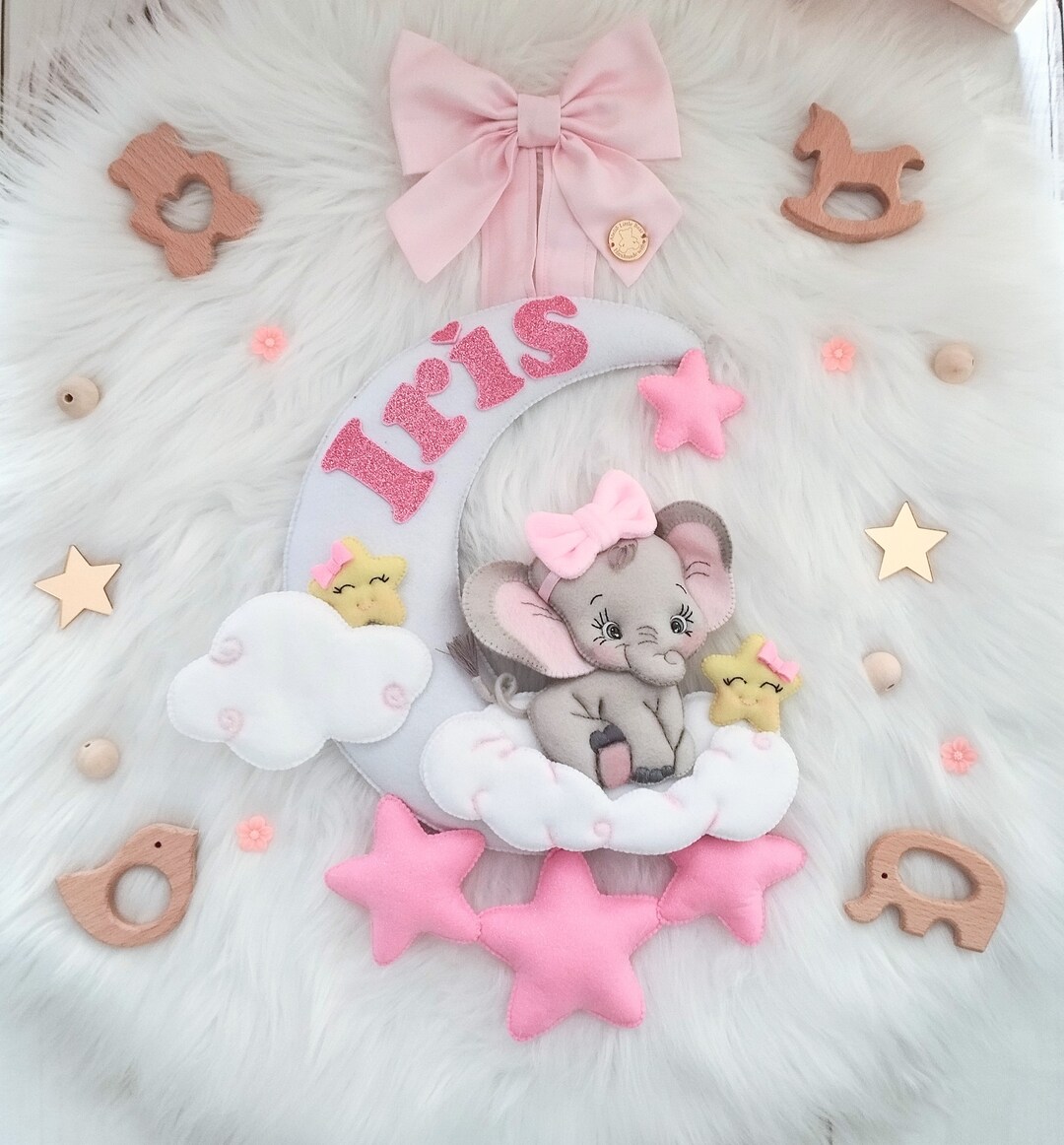 Elephant Birth Ribbon on the Moon, Elephant Door Decoration, Birth ...