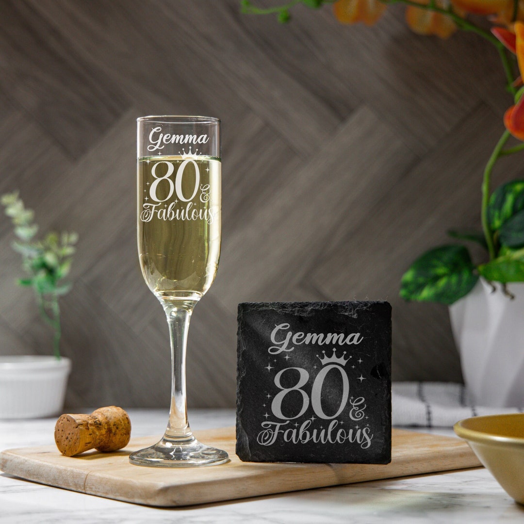 80 and Fabulous Engraved Champagne Glass – 80th Birthday Glass – Gifts ...