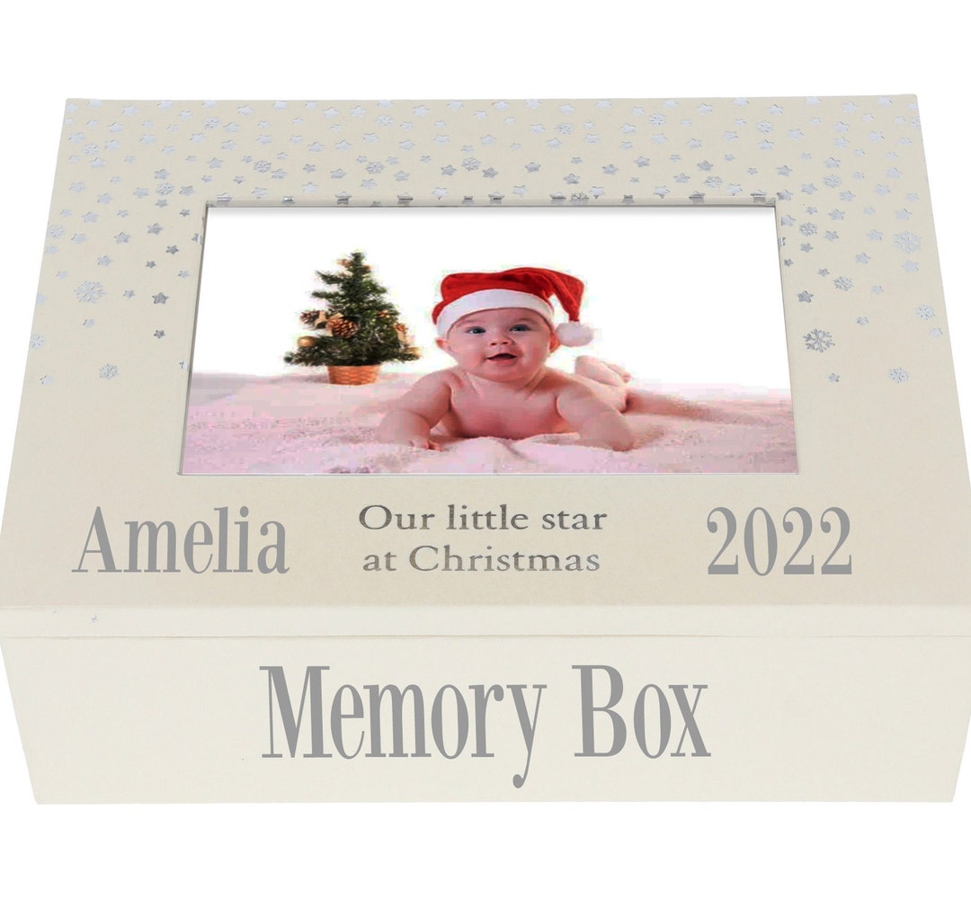 Personalised Baby Memory Box & Photo Frame Christmas Keepsake Box New ...