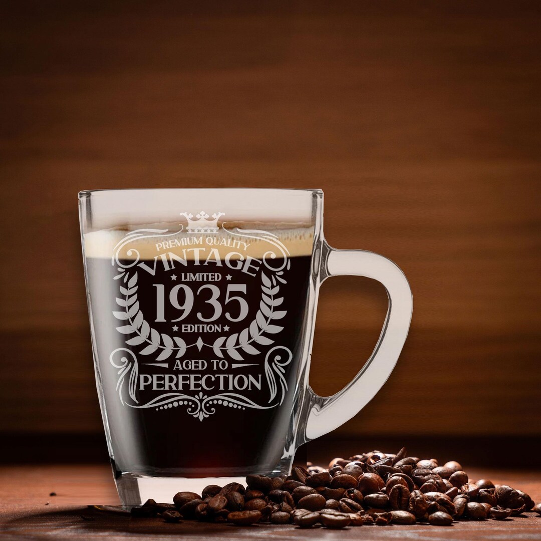 Vintage 1935 Glass Mug and / or Coaster - 90th Birthday Glass Mug Aged ...