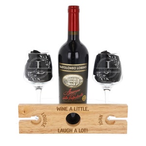Personalised Wooden Wine Glass Butler Caddy | Wine Bottle & Glass ...