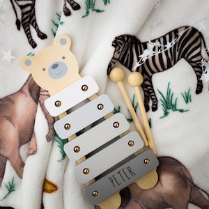 Personalised Engraved Wooden Xylophone Baby Toy | Wooden Teddy Bear ...