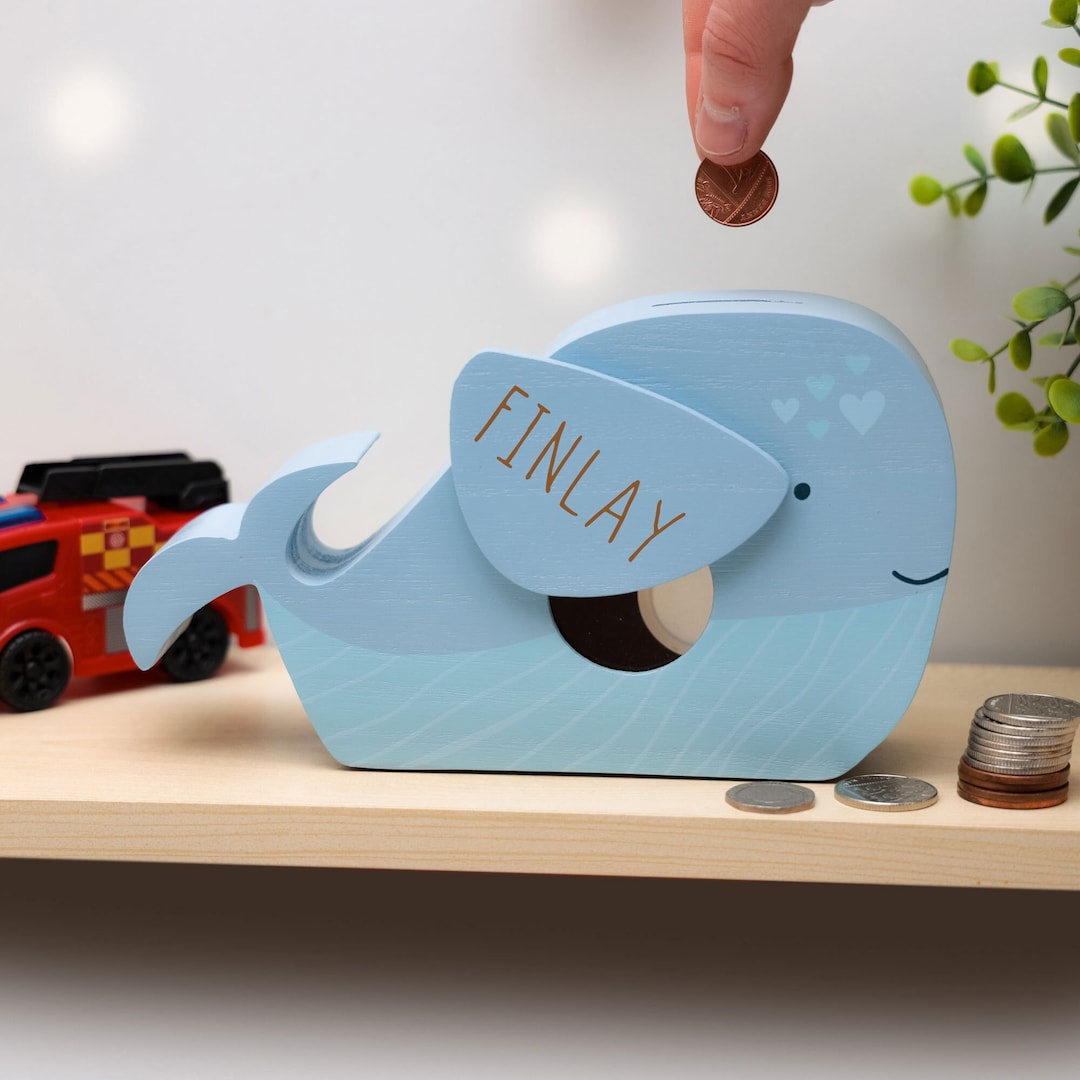Personalised Engraved Whale Piggy Bank - Kids Savings Pocket Money ...