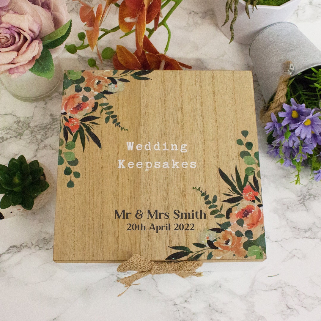 Personalised Wedding Keepsake Box | Engraved Wooden Wedding Memory Box ...