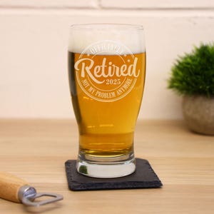 Officially Retired Engraved Retirement Beer Glass Gift | Beer Pint ...